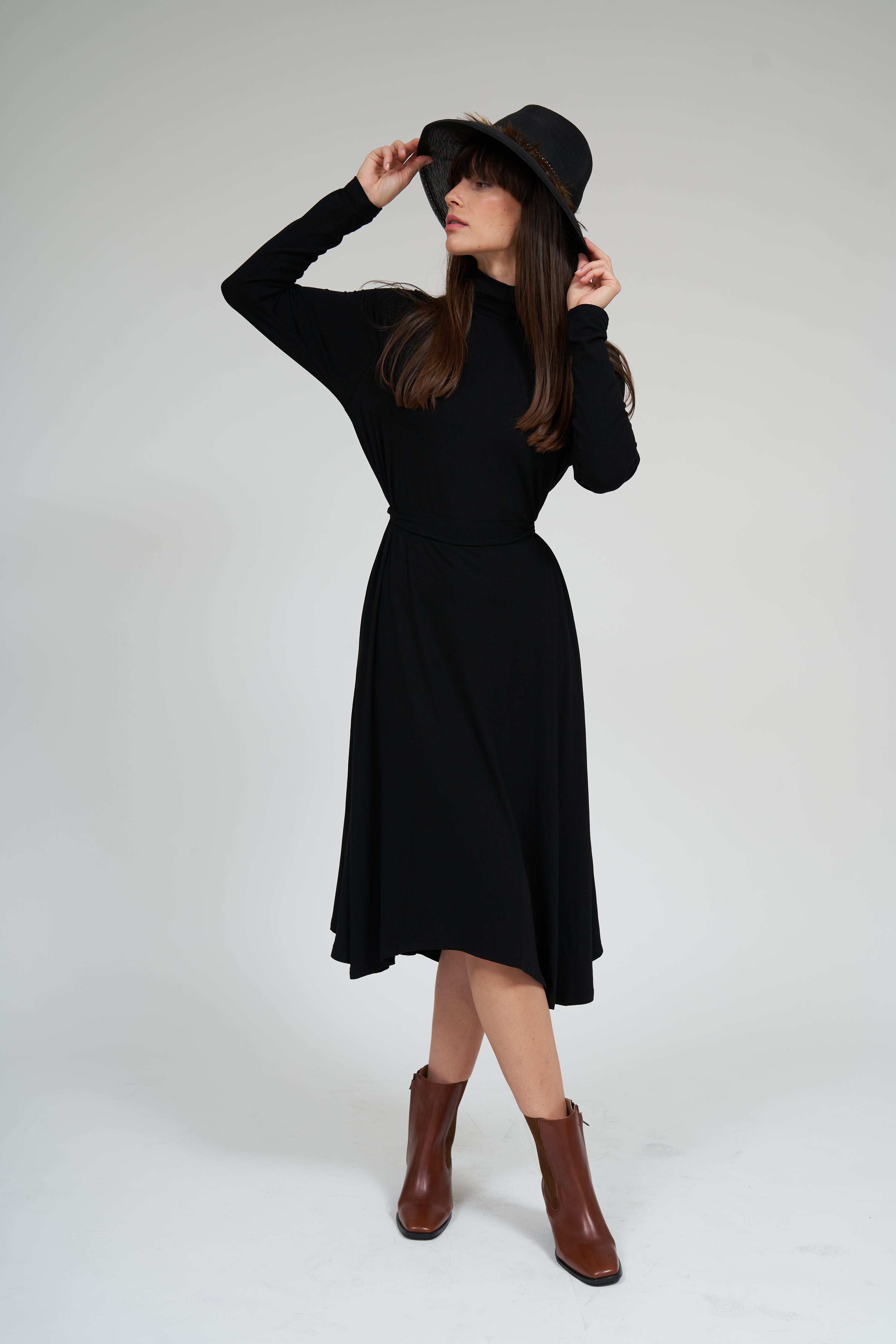 Turtleneck Flow Dress- Black – Daniella Faye USA